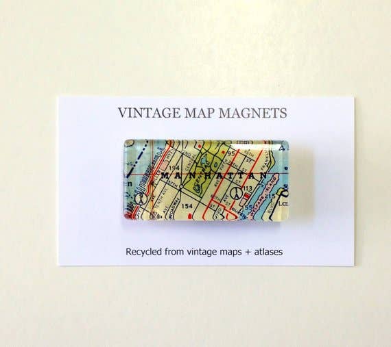 Tanner Glass - Magnet - Vintage Map - Rectangle - you choose the locat ...
